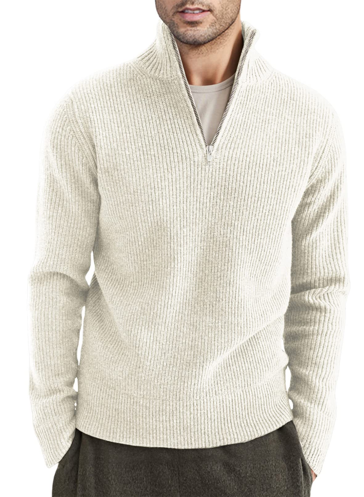 JMIERR Mens Zip Up Sweaters Knit Highneck Lightweight Polluver ...