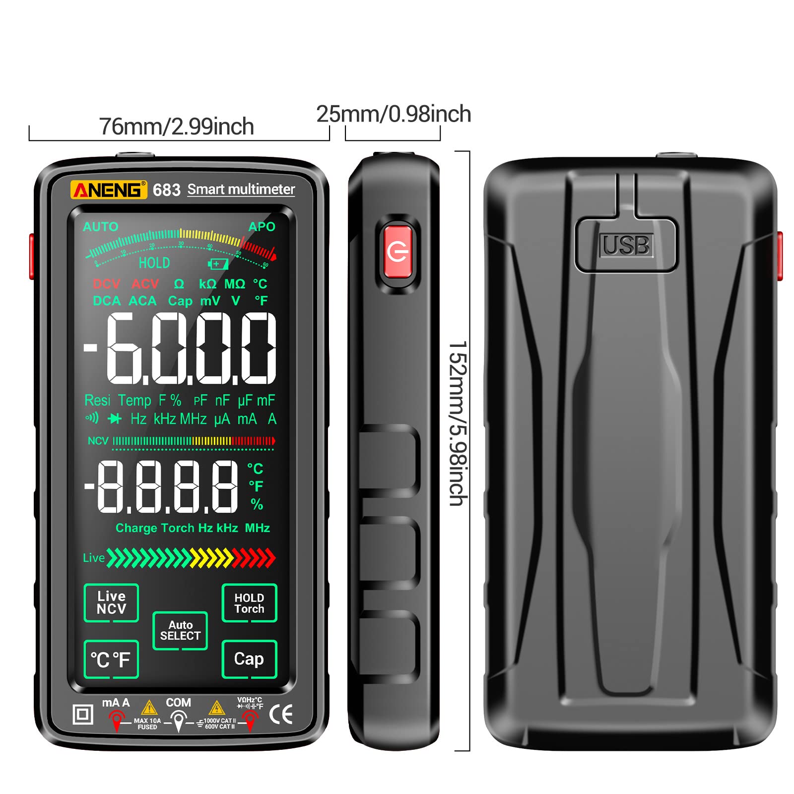 Mua HEIYE Digital Multimeter, 683 6000 Count Large Touch Screen Digital ...