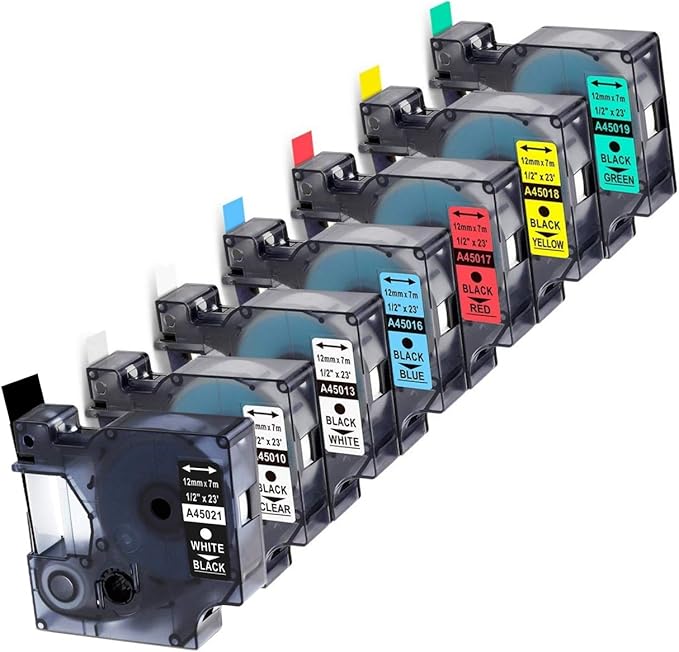 7-Pack Replace DYMO D1 Label Tape 45010 45013 45017 45018 45019 45021 ...