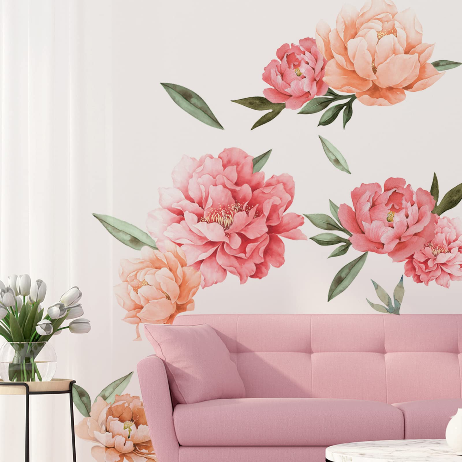 Peony Flowers Wall Decals, Watercolor Elegant Peonies Rose Floral Wall ...