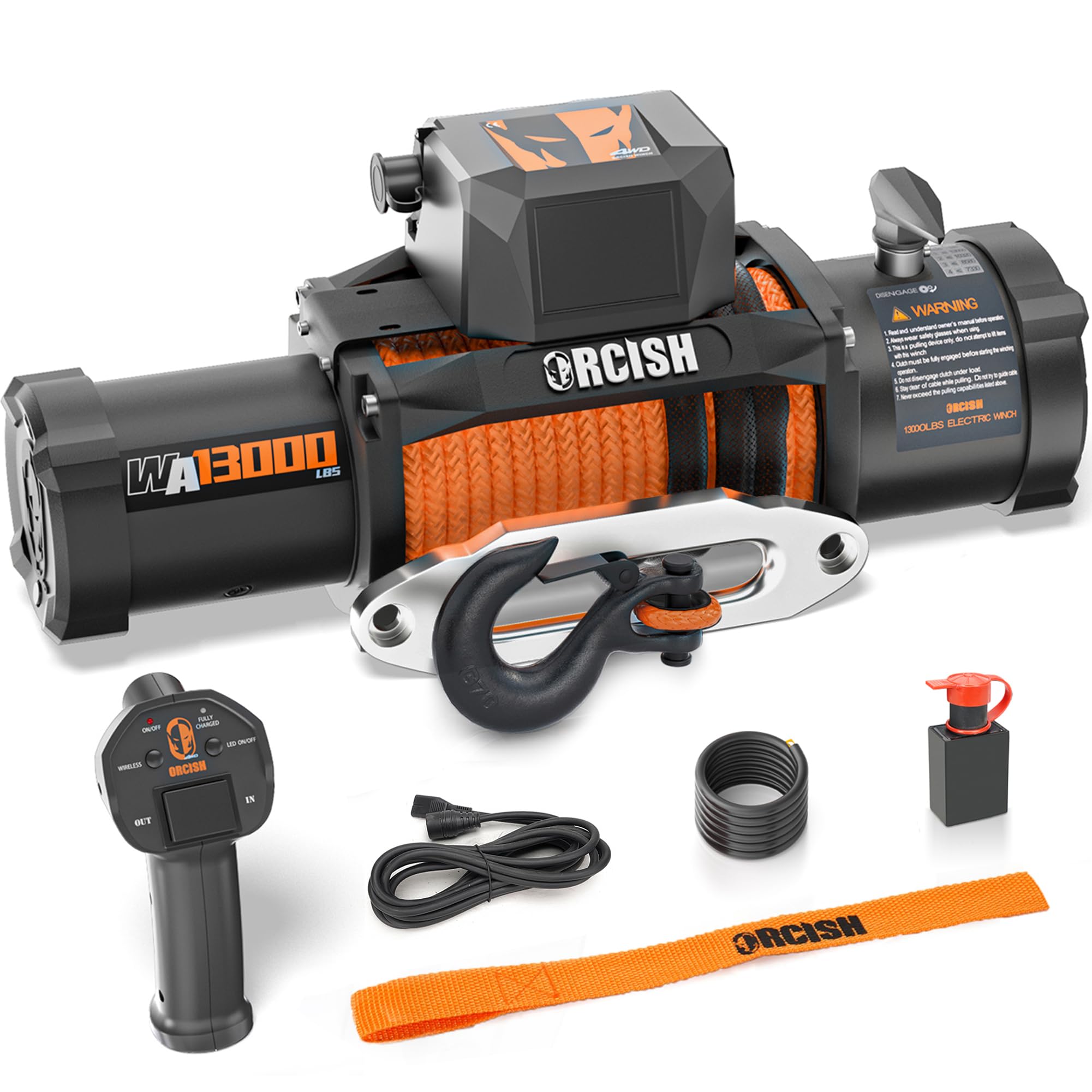 ORCISH 13000 lb 12V DC Electric Winch, Trailer Truck Jeep Winch for Towing, Waterproof IP67 ...