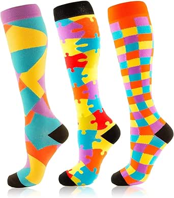 Amazon.com: Patterned Compression Socks (20-30 mmHg) Women & Men 3 ...