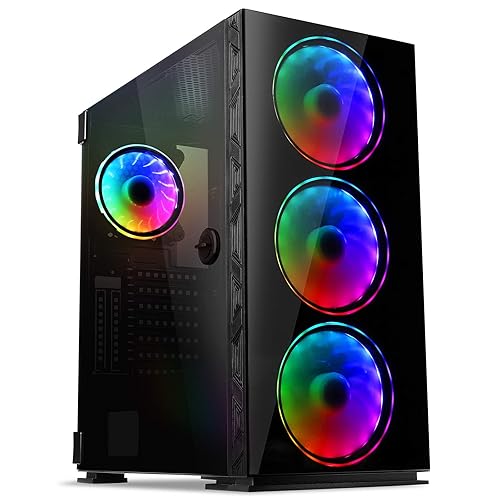 GIM ATX Mid-Tower Case with 4 RGB Fans Pre-Installed, Black PC Gaming ...