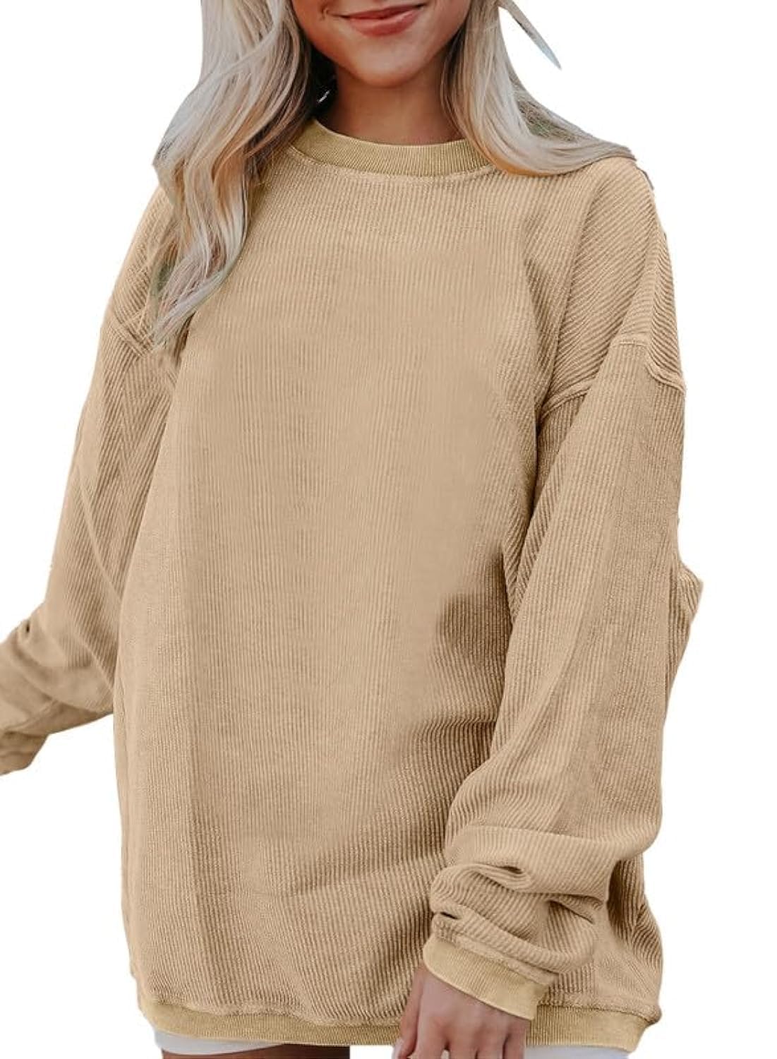 SHEWIN Oversized Sweatshirts for Women Loose Fit Casual Ribbed Knit ...