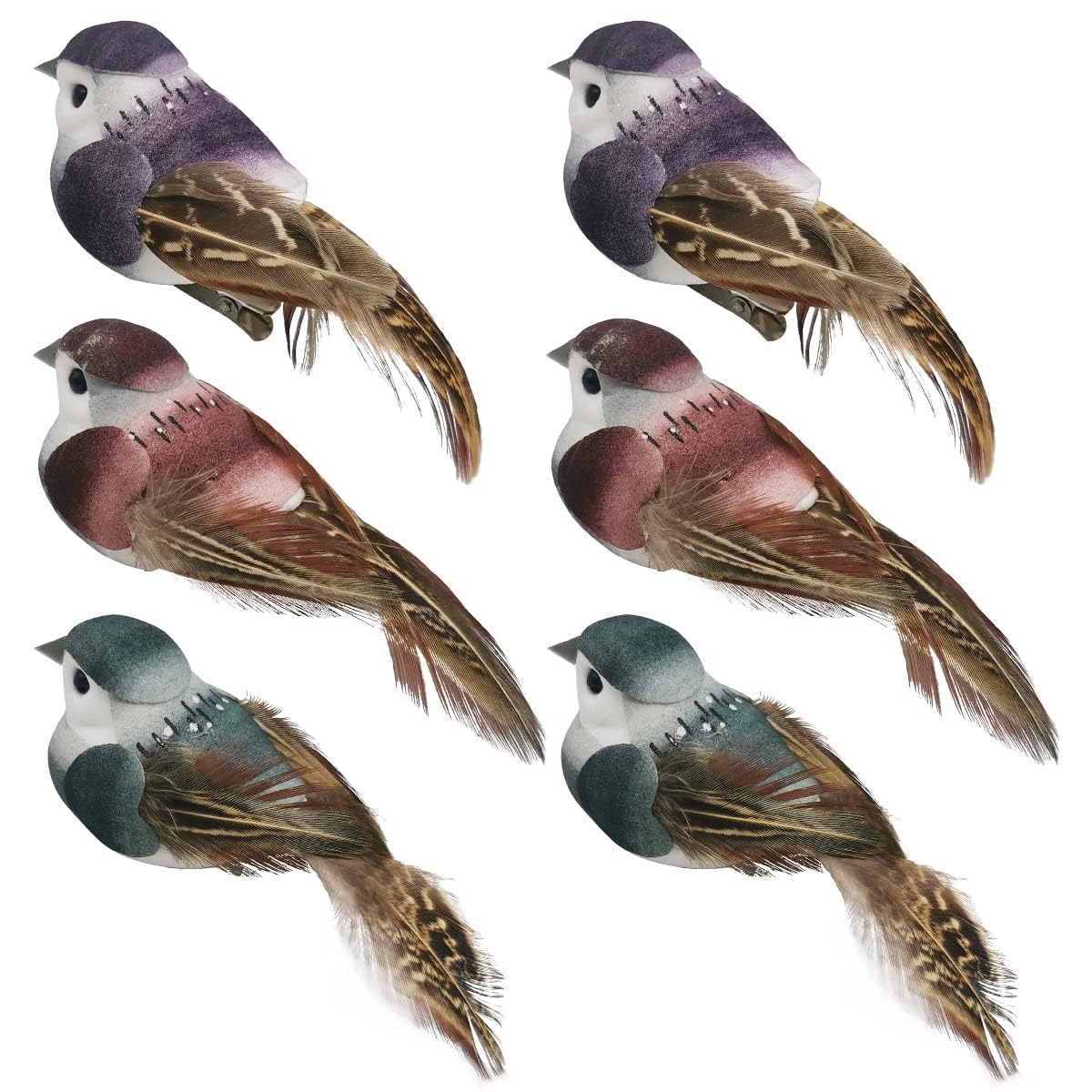 LWINGFLYER 6pcs 3.9-Inch Fake Birds Sparrow Foam Feather Artificial ...