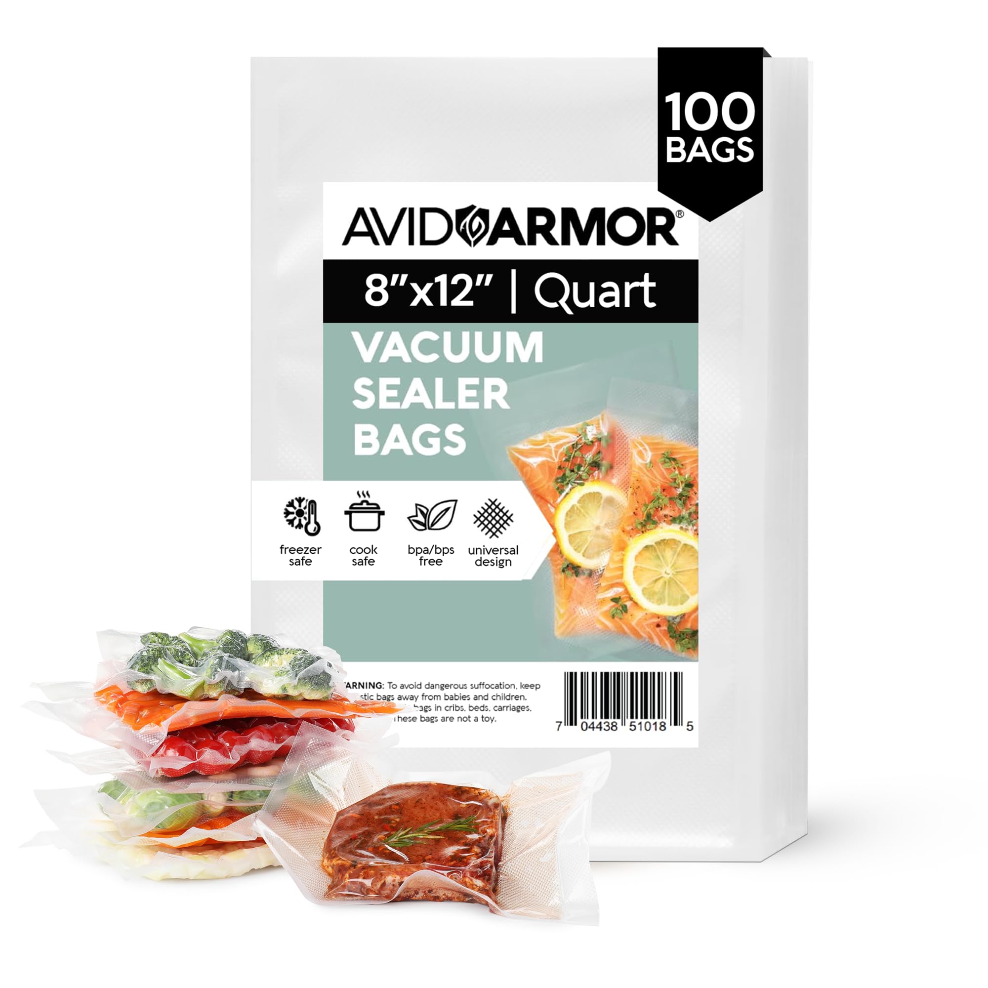 Avid Armor Vacuum Sealer Bags Quart 8x12 Inch 100 Pack for Food Saver ...