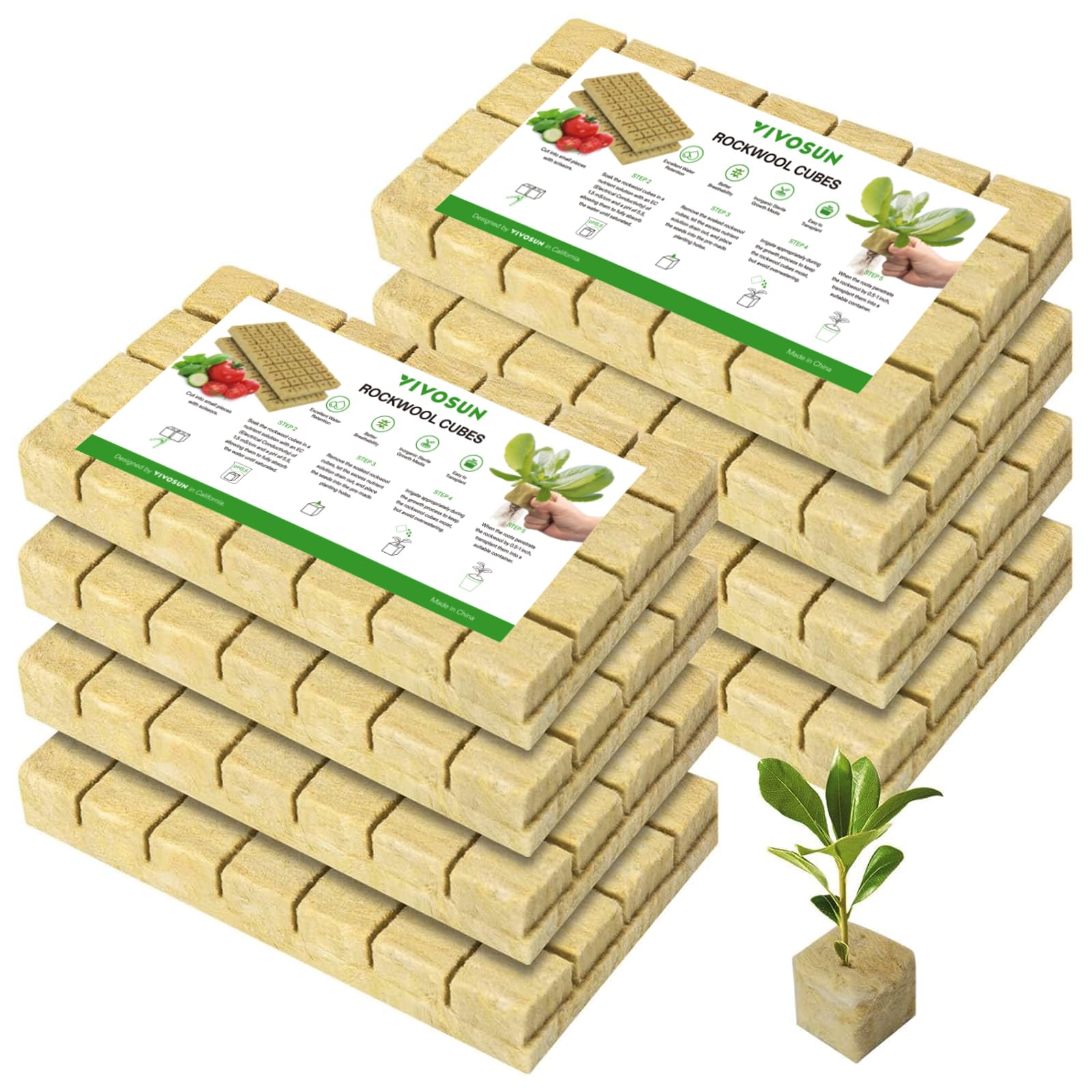 VIVOSUN 1.6 Inch Rockwool Cubes, Grow Cubes for Hydroponics, Cuttings ...