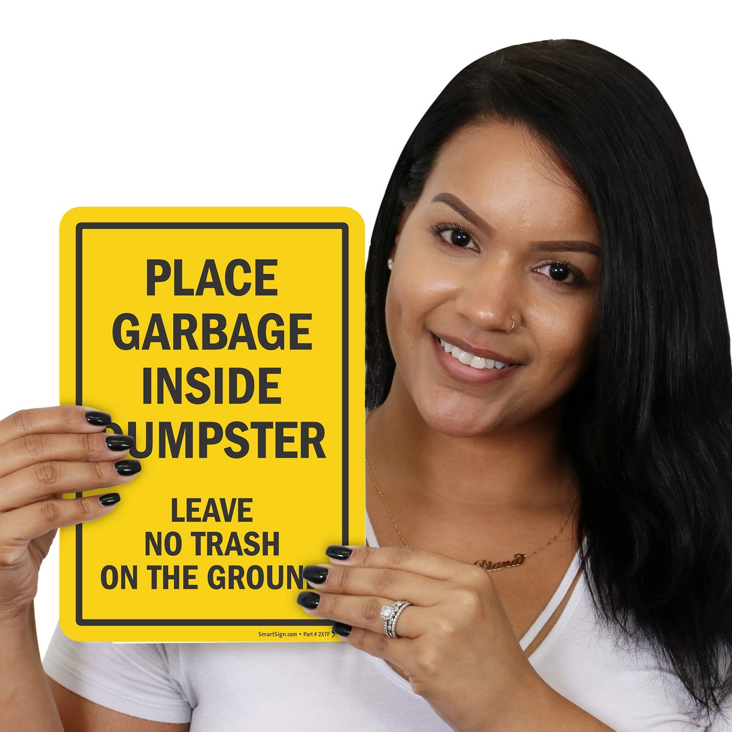 K2-0329-AL-12x18 Place Garbage Inside Dumpster 12 x 18 Aluminum Leave ...