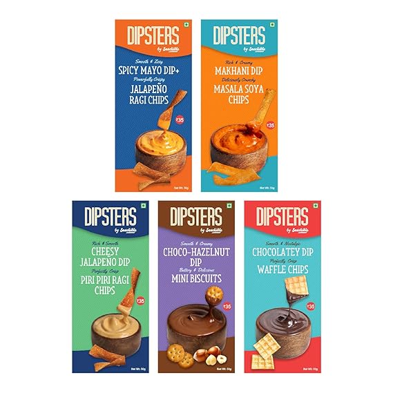 Snackible Dipsters Chips & Dip - Assorted Pack of 5 Flavours | Cheesy ...