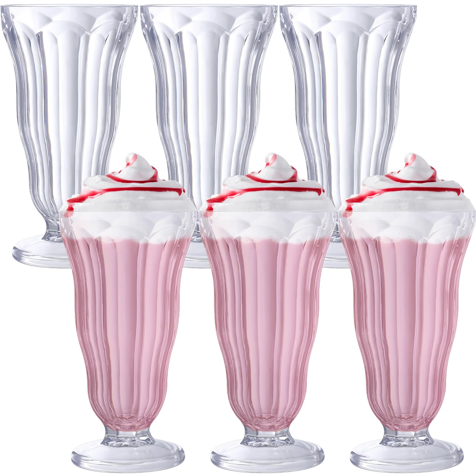 Mifoci 6 Pcs Milkshake Glasses 16 oz Old Fashioned Soda Glasses Footed ...