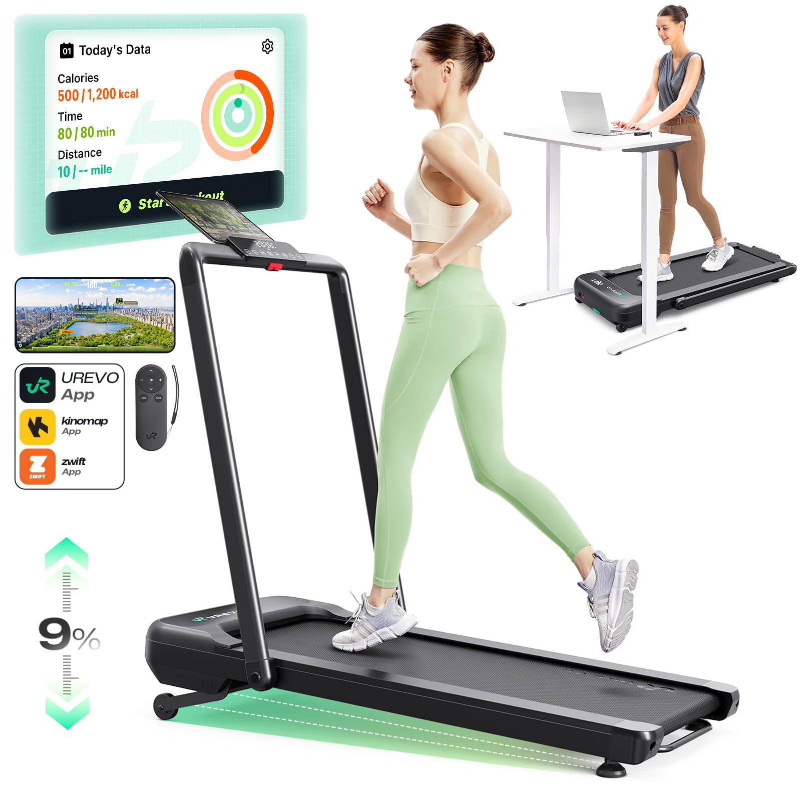 UREVO Smart Treadmill with 9% Incline, 3-in-1 Foldable Treadmill with ...