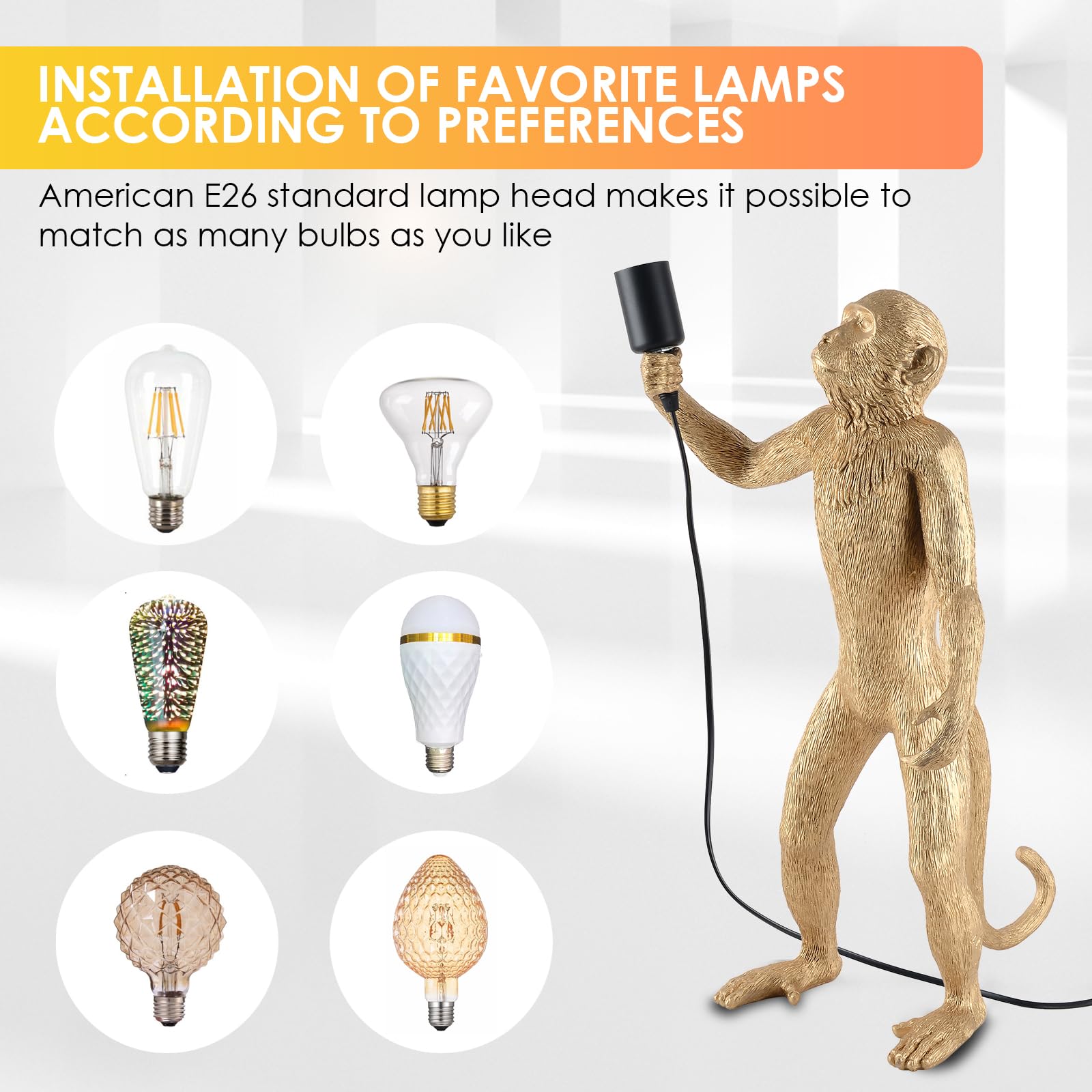 CHABEI Modern Resin Standing Monkey Table Lamp,Desk Lamp,Animal Lamp ...