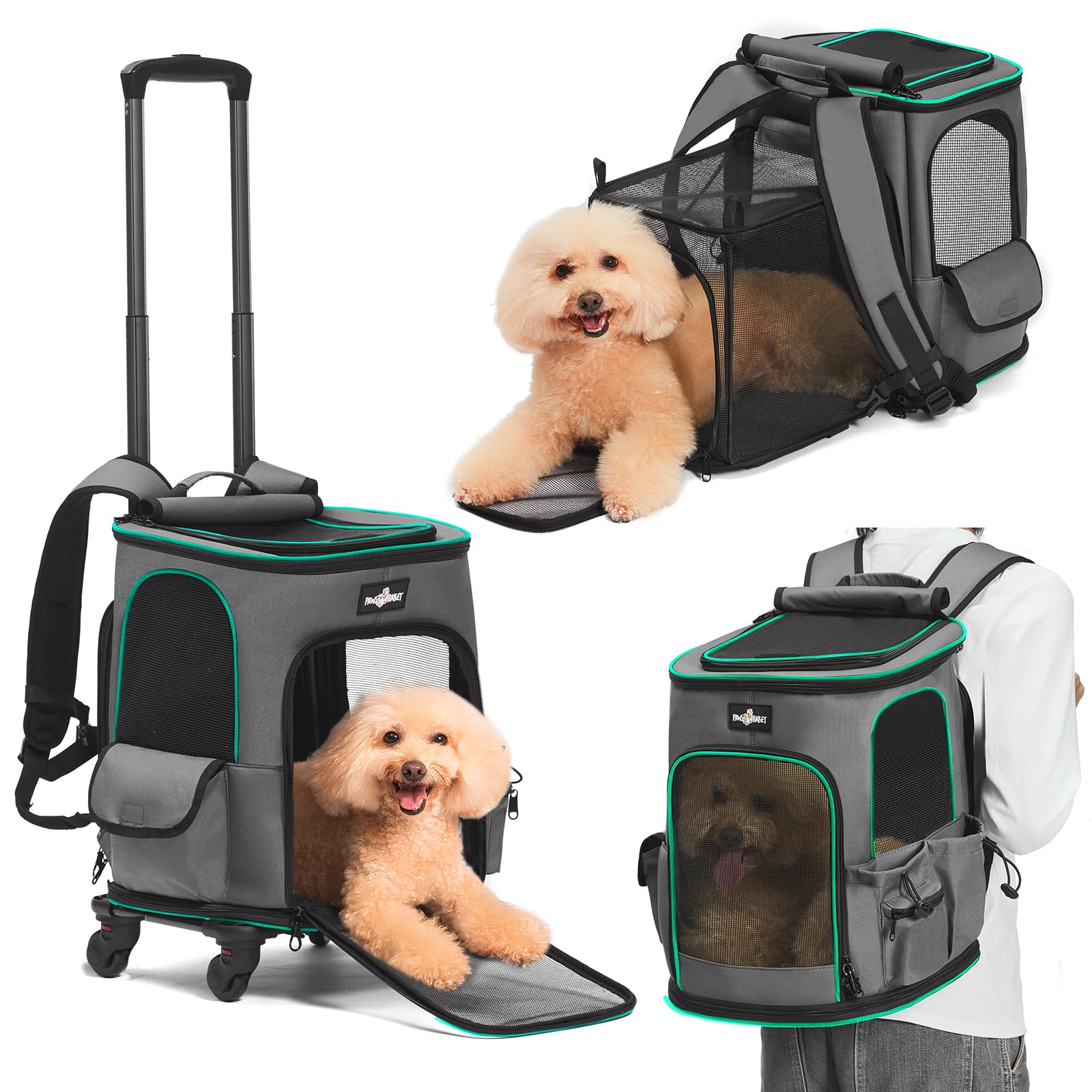 Paw Ballet Cat Carrier Backpack with Wheels, Expandable Rolling Pet ...