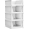 Amazon.com: Proarea 4 Pack Stackable Plastic Storage Basket Closet ...