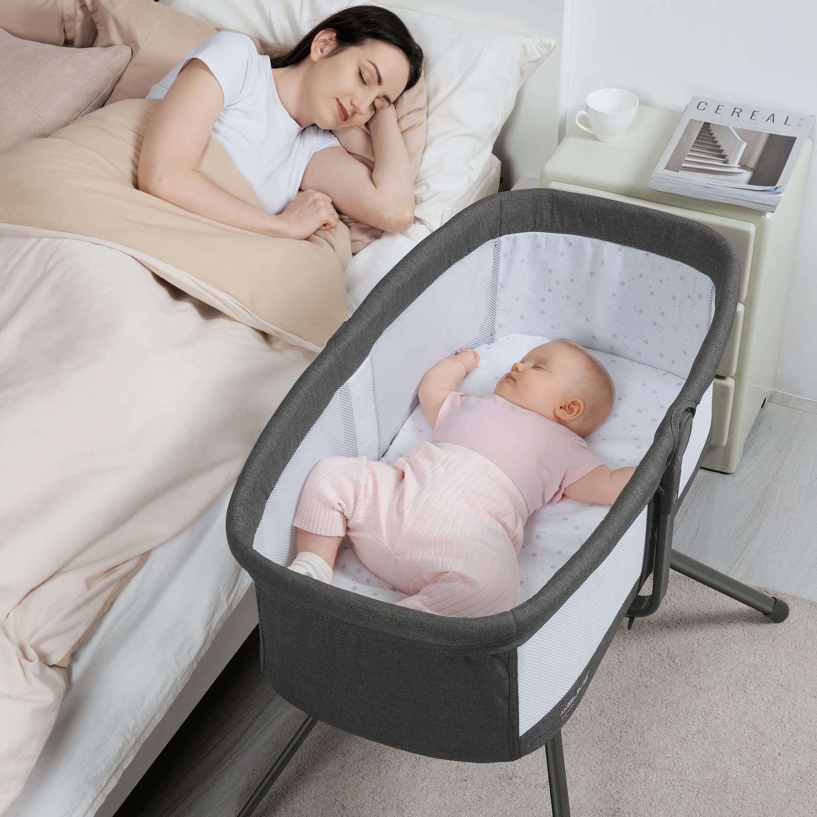 ANGELBLISS 3 in 1 Rocking Bassinet & Baby Bassinet Bedside Sleeper, One ...