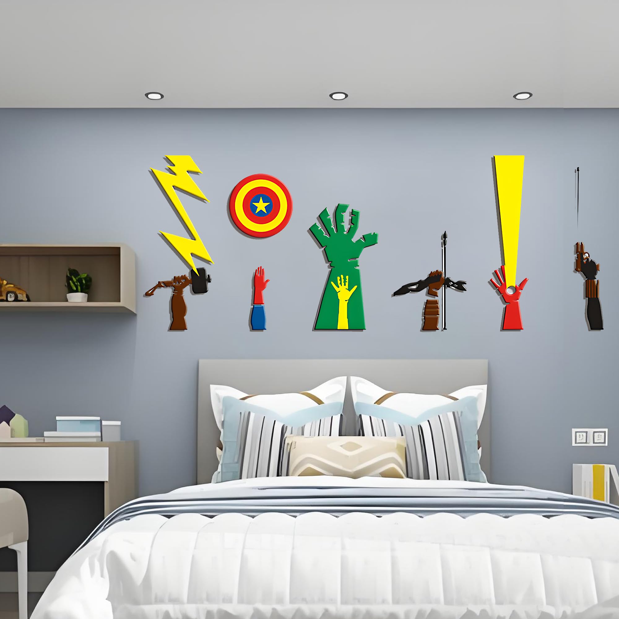 Superhero Kids Bedrooms Acrylic Wall Stickers,Removable DIY Superhero ...