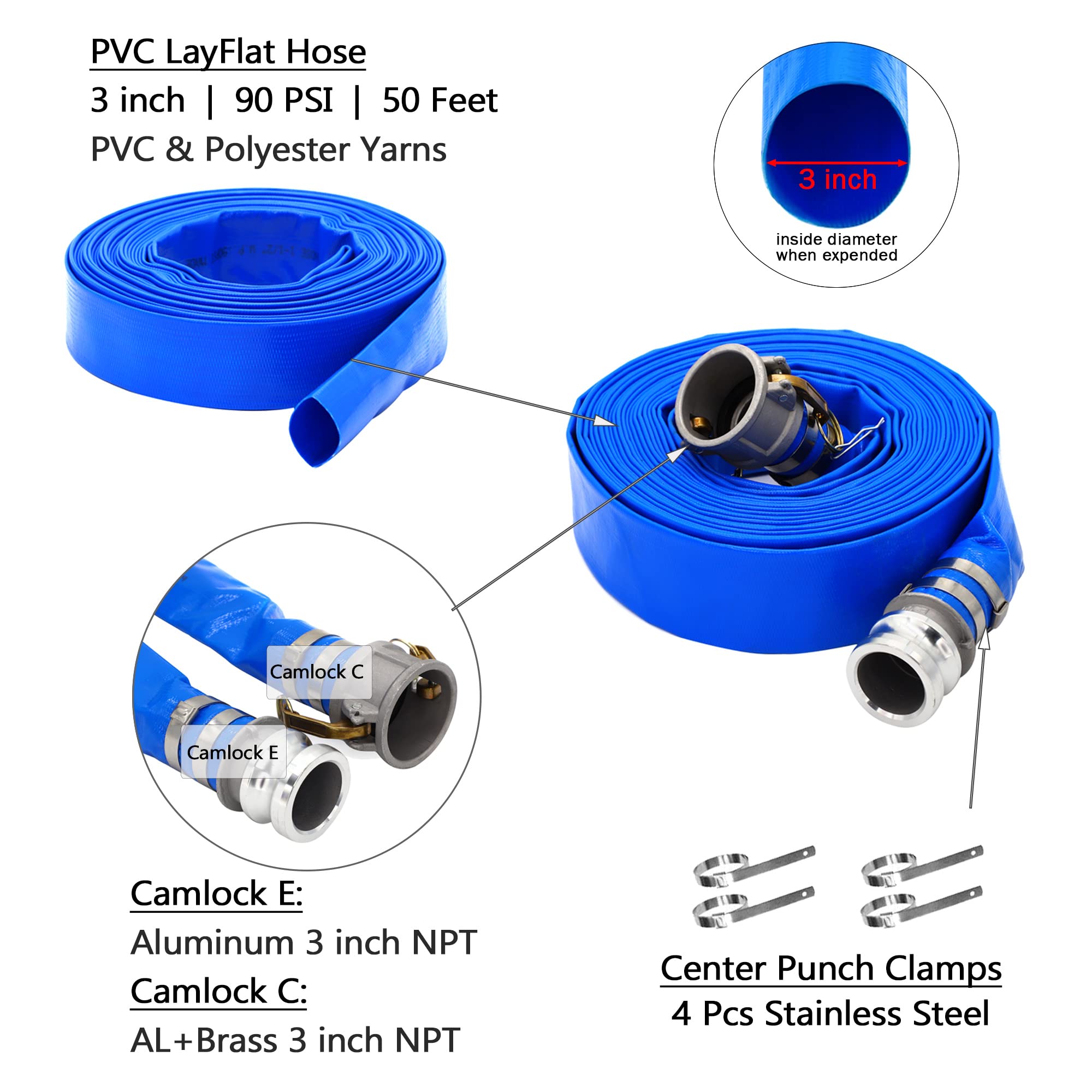 Mua DAVCO 3" ID × 50 ft Pool Backwash Hose, Heavy Duty Reinforced Blue PVC Lay Flat Water ...