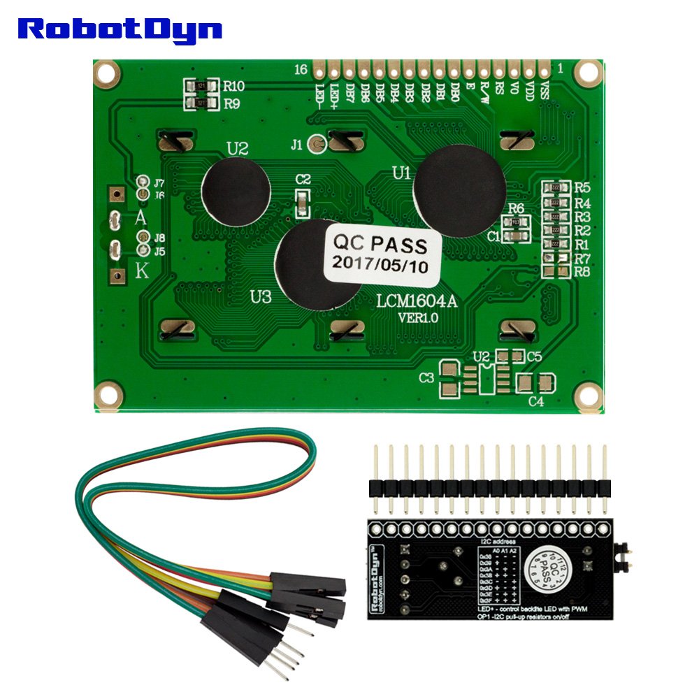 I2C LCD Display 1604 for Projects with Arduino RobotDyn Symbols 4 Rows 16 Columns, Green STM32 ...