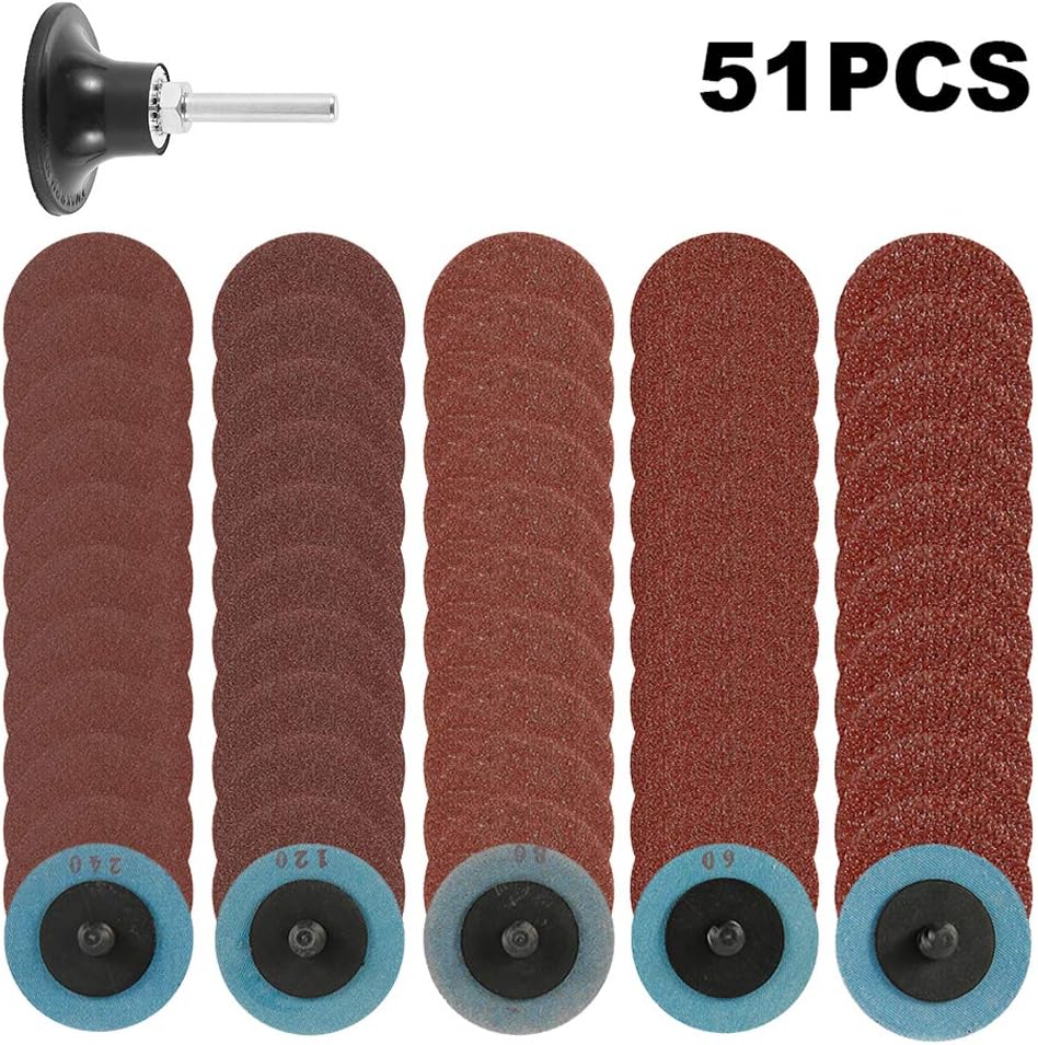 Dandelionsky 51 Piece 2 Inch Roll Lock Quick Change Sanding Discs Kits ...