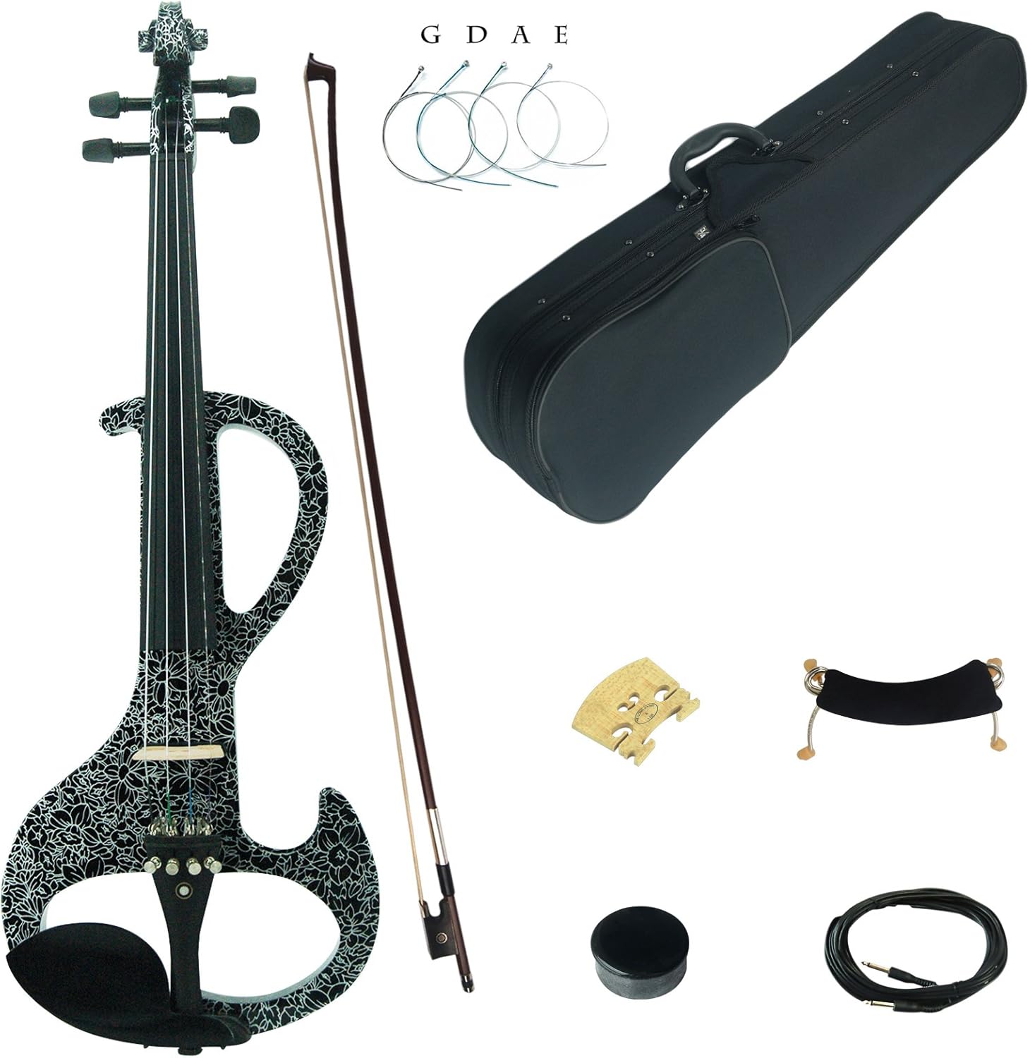 Kinglos 4/4 Black Flowers Colored Solid Wood Intermediate-A Electric ...