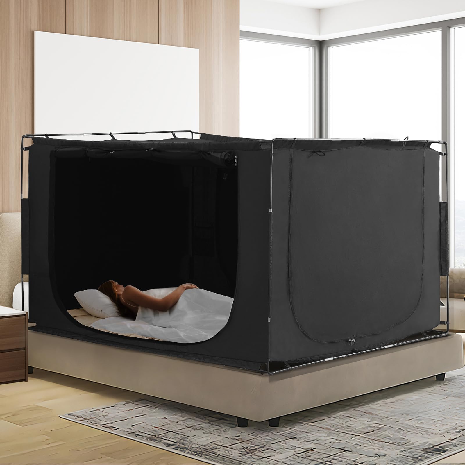 VEVOR Bed Tent, 80" x 60" x 47" Queen Size 3 Doors 70% Block Out ...