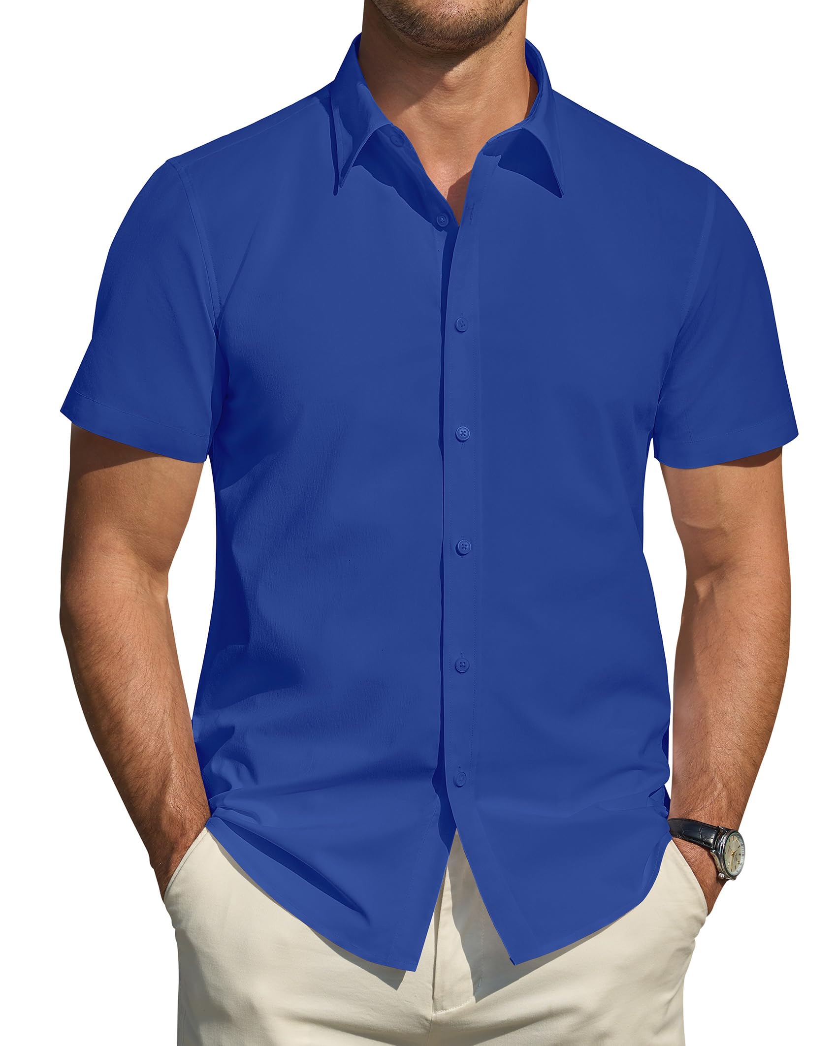 J.VER Mens Dress Shirt Stain Resistance Short Sleeve Button Up Shirts ...