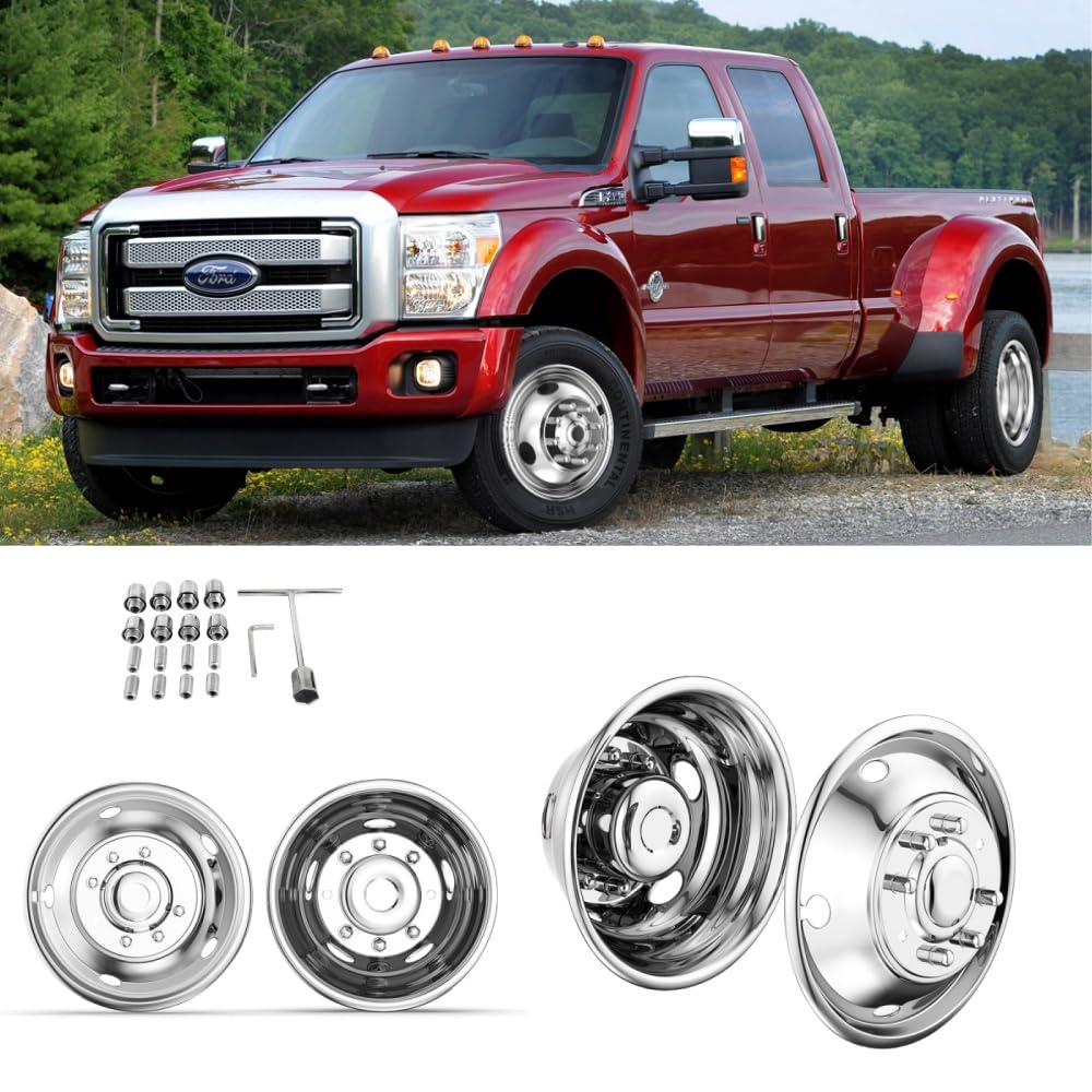Wensdy 4pcs 19.5" Front Rear Polished Stainless Steel Dually Wheel ...