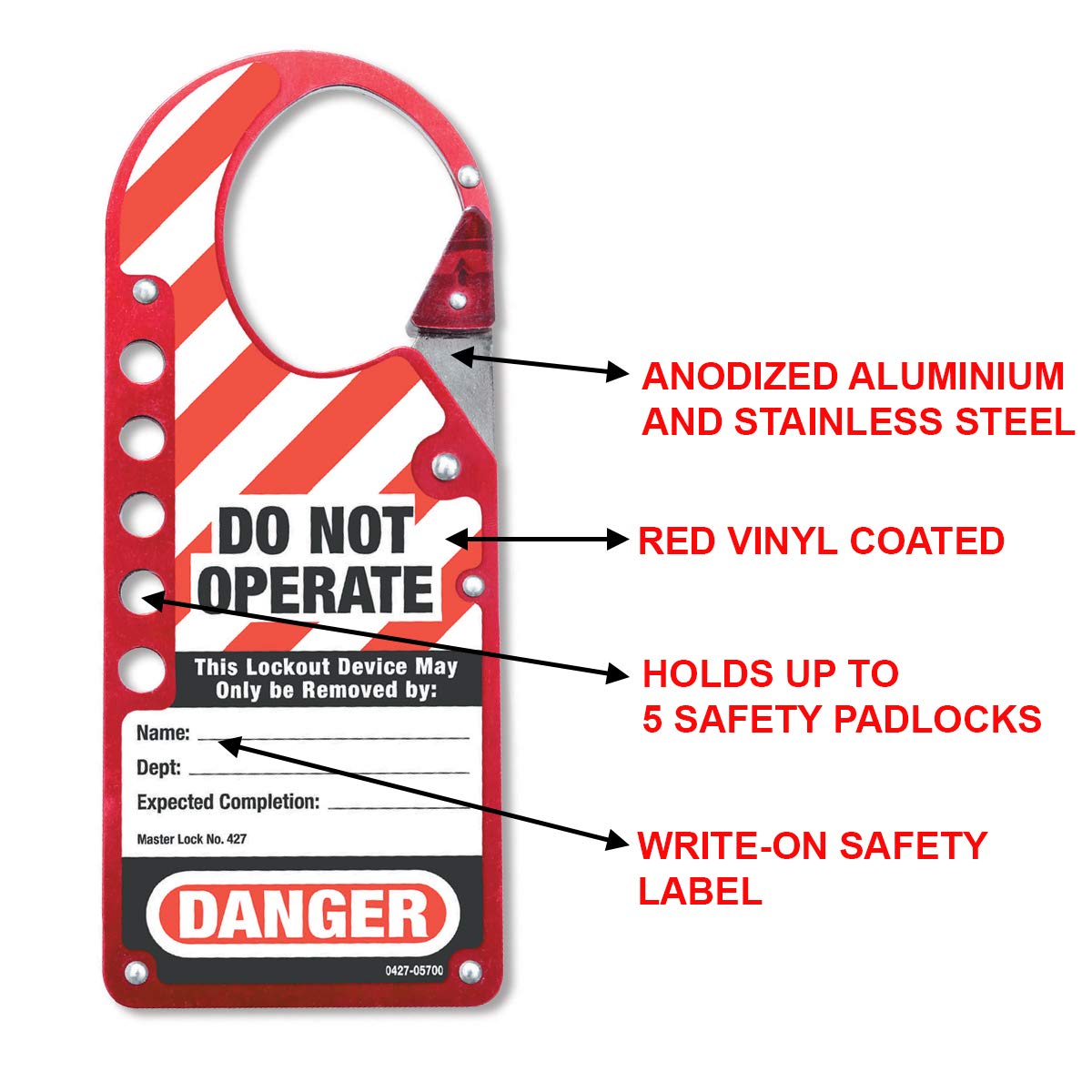 Master Lock S427 M/Lock Lockout/TAGOUT Labeled SNAP-ON HASP 427, Red ...