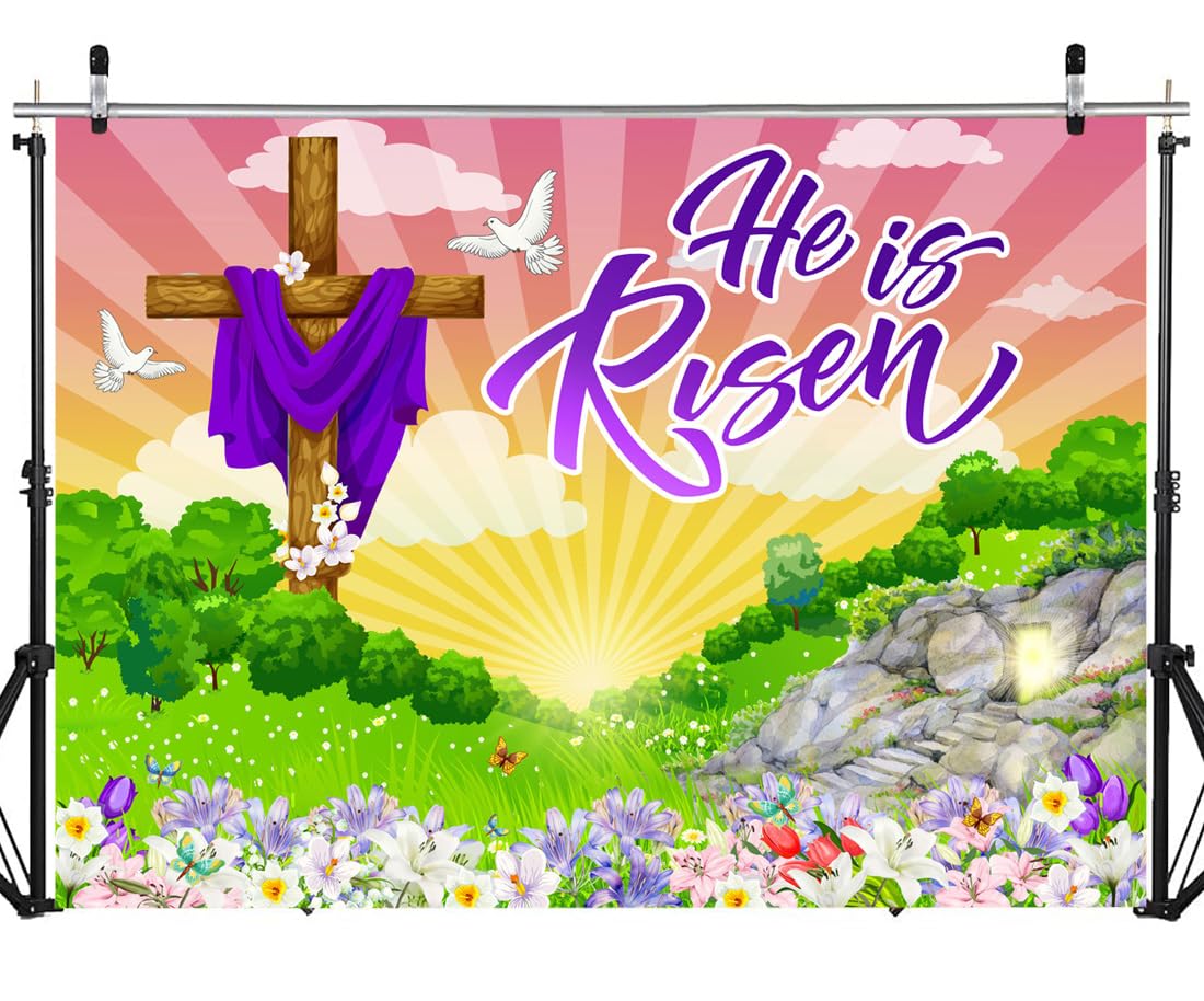 DHXXSC 8X6FT Easter Backdrop He is Risen Backdrop Religious Happy ...
