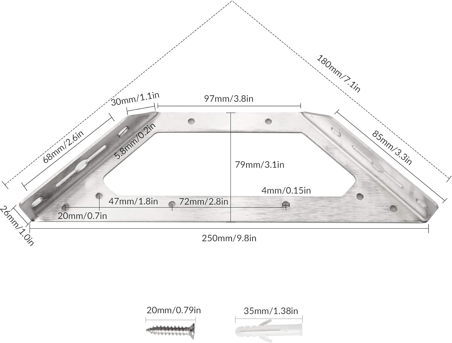 2Pack Triangle Braces, Stainless Steel Triangular Flange Angle Bracket ...
