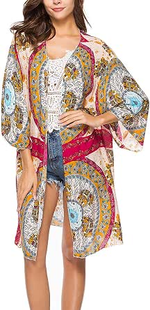 Pareos Playa Mujer Elegantes Kimono Largos Verano Vintage Estampados ...