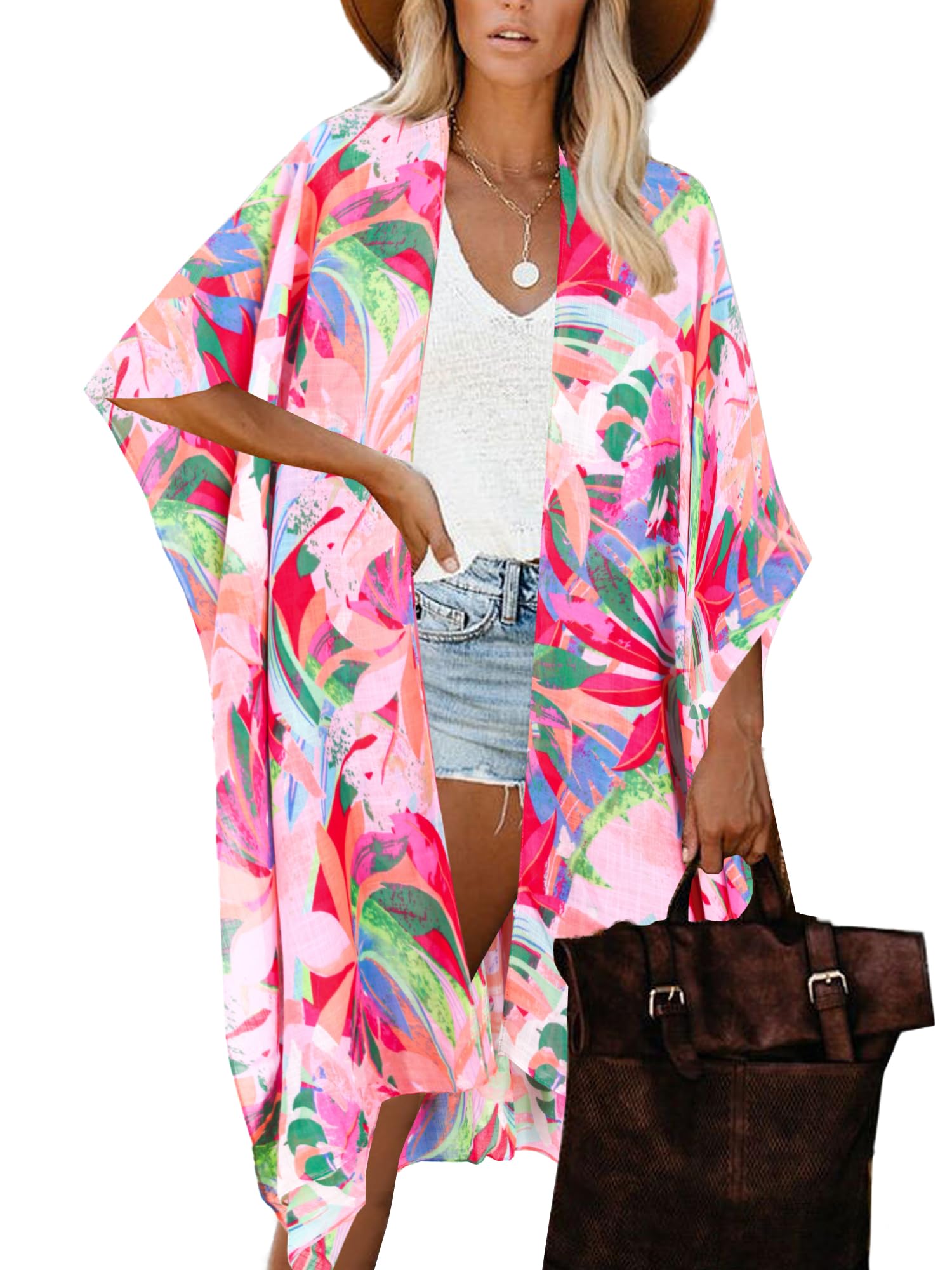 Moss Rose Beach Vacation Clothes for Women Pink Kimono Cover ups Swim ...