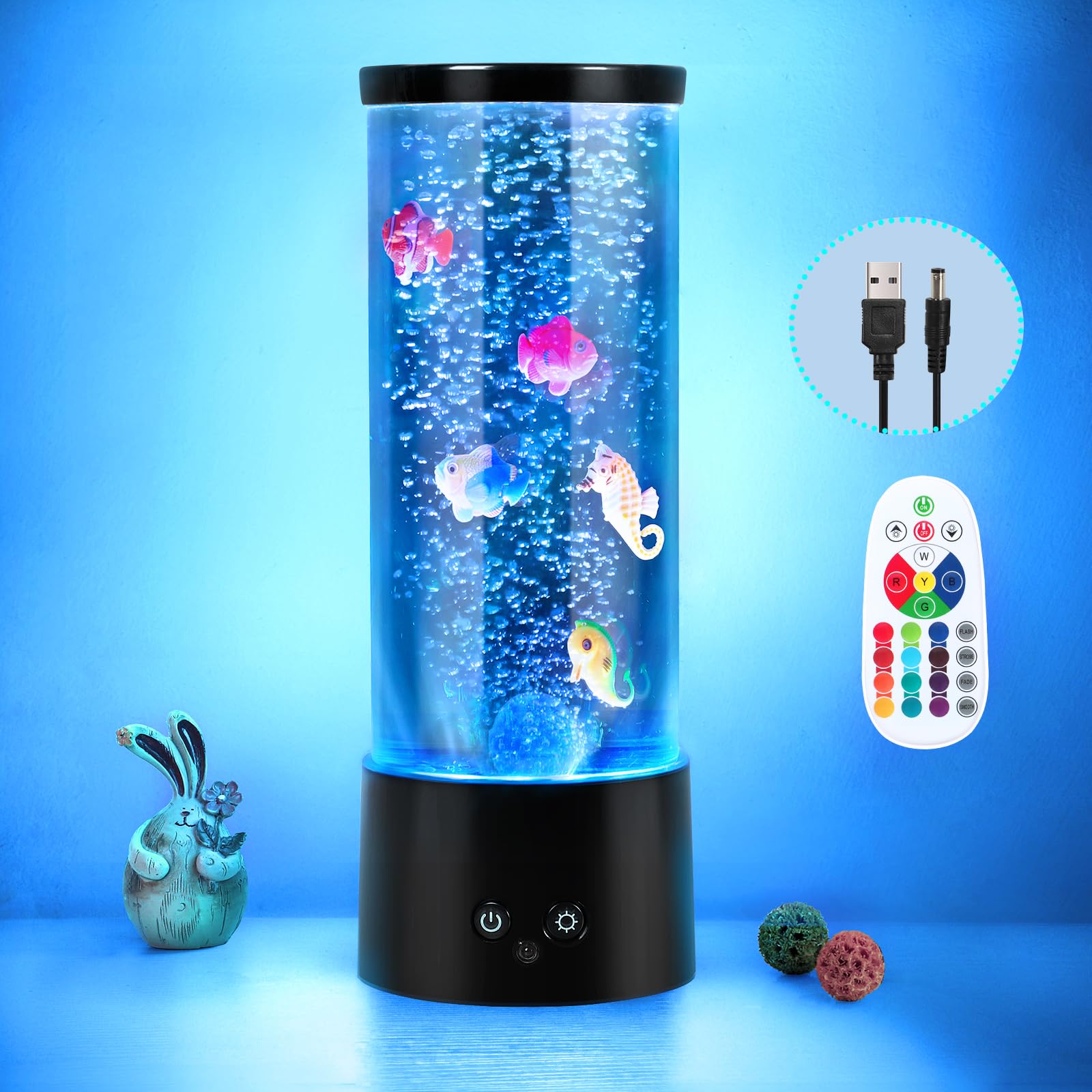 PINPON Bubble Fish Lamp Color Changing Artificial Fish Tank with USB ...