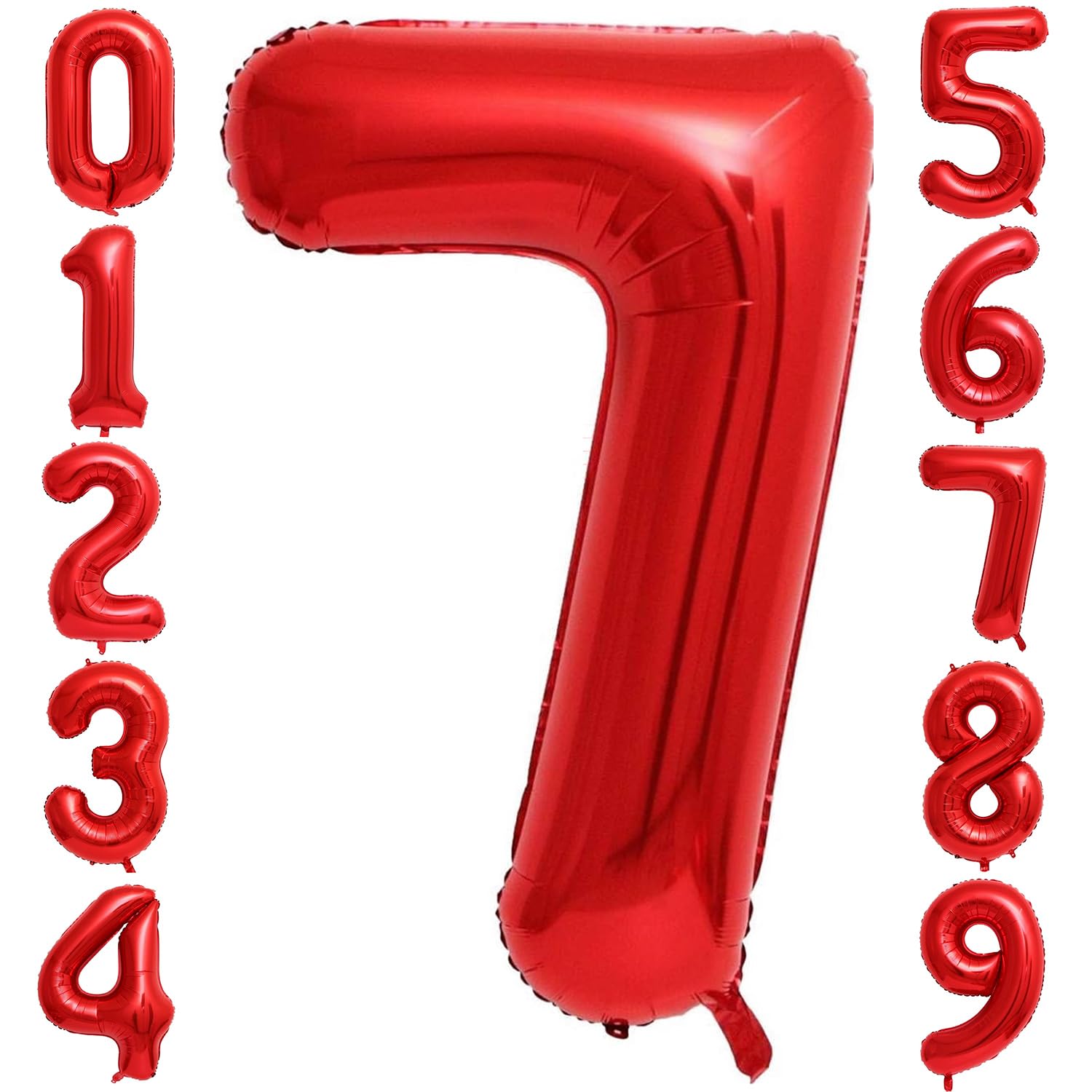 Red 7 Number Balloons,40 Inch 7 Balloons Foil Mylar Helium Big Red 7 ...