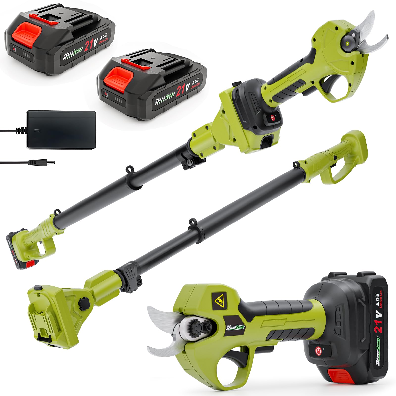 GroveCraft 20V 2-in-1 Brushless Pole Pruning Shear with 2 * 2Ah Battery ...