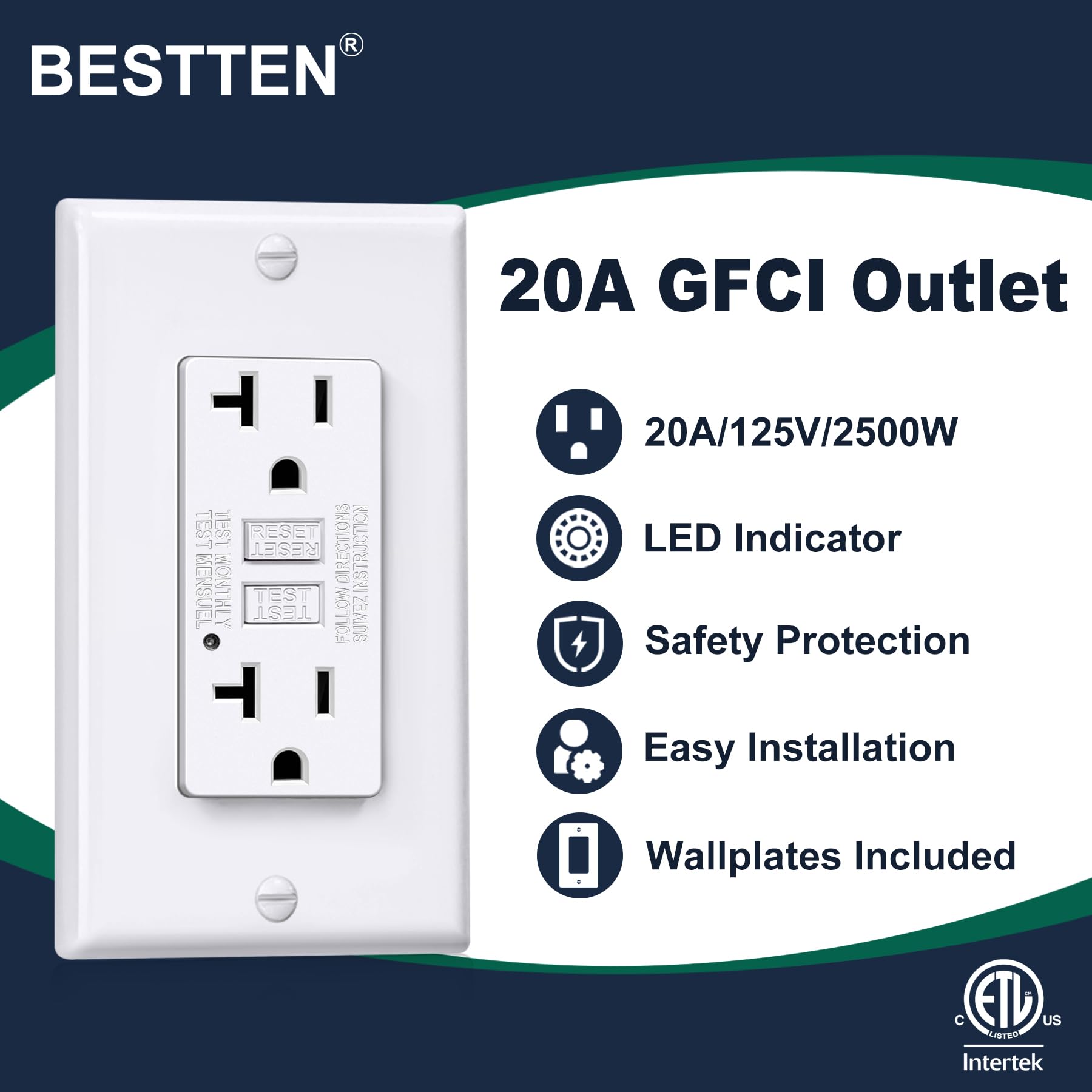 Mua BESTTEN 20 Amp GFCI Outlet with Thinner Design, GFI Electrical ...