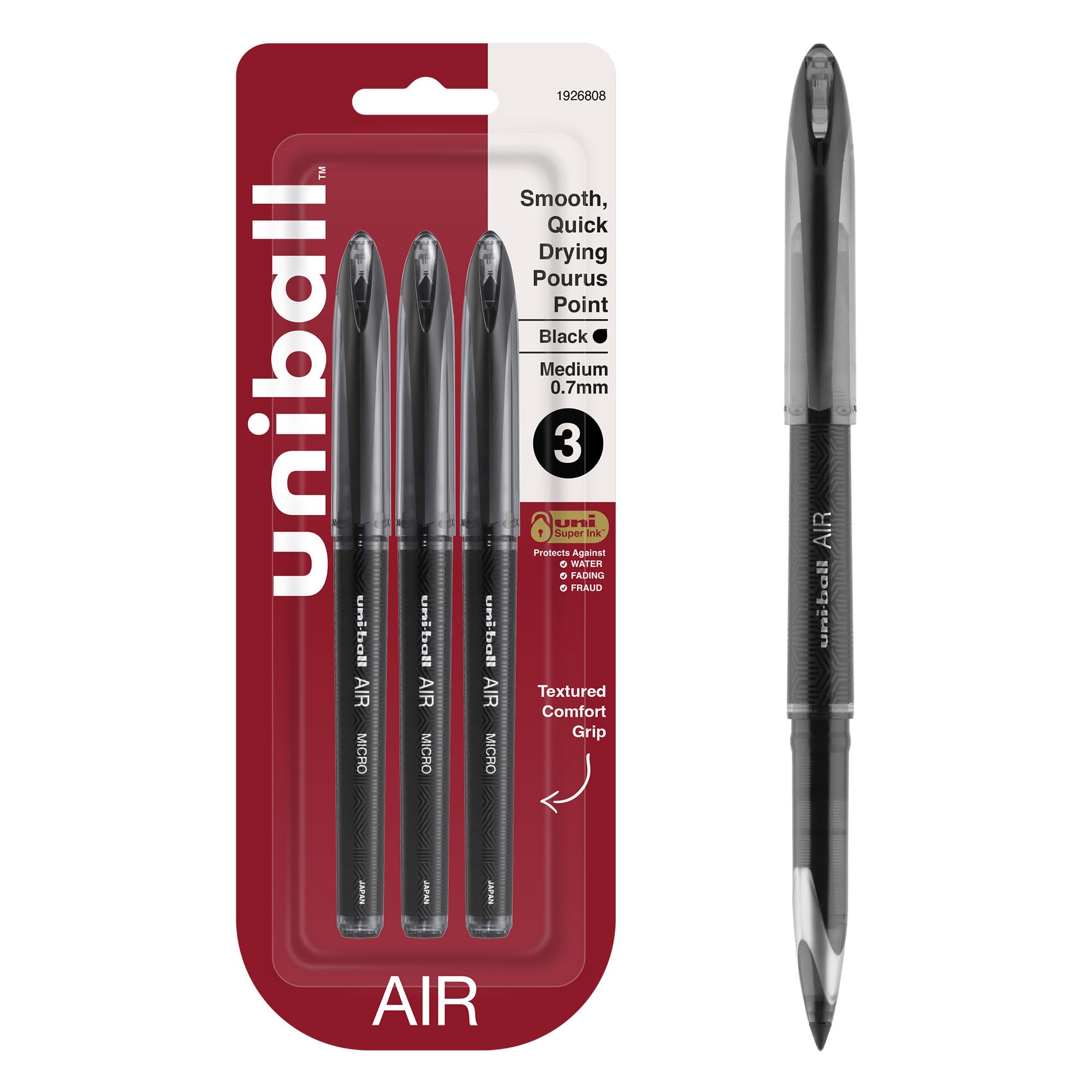 Uni-Ball Uni-Ball AIR Rollerball Pens Fine Point, 0.7mm, Black, 3 Pack ...