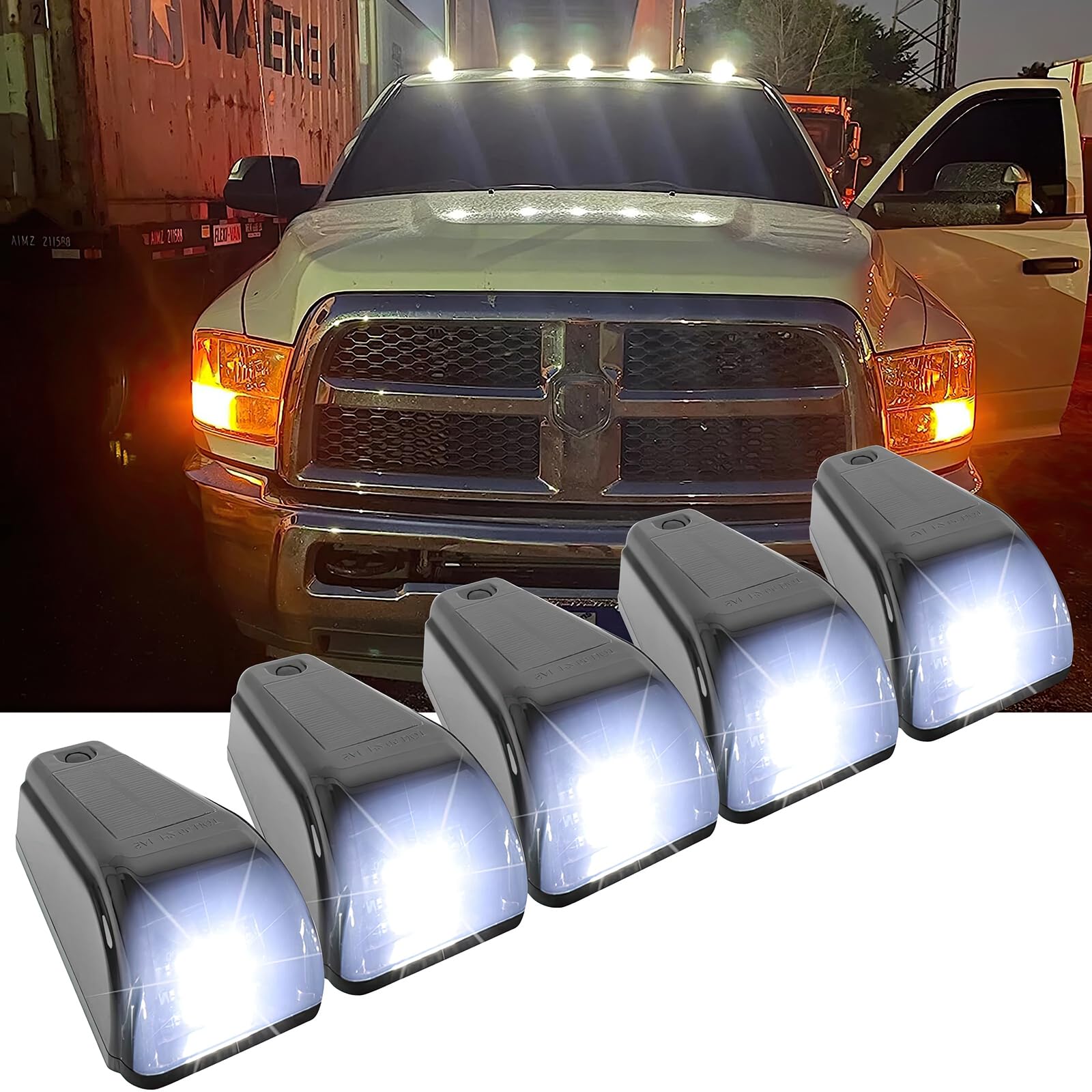 DREAMOTOR Upgraded Solar Powered Cab Lights, No Drill Truck Cab Lights ...