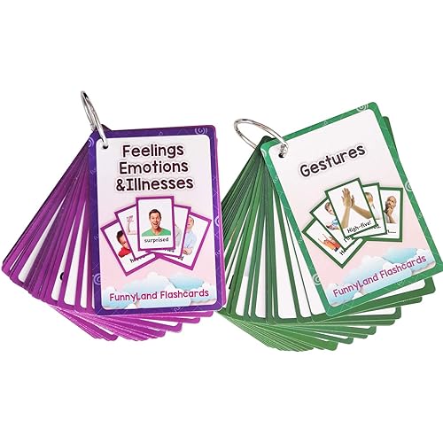 Zwttey Feelings/Emotions/Illness,Gestures 2 Sets of English Flash Cards Kids Pocket Card ...