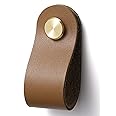 JIASENBAO Brown Leather Drawer Pulls 6 Pack Leather Handles Cabinet knobs for Kitchen Cabinet ...