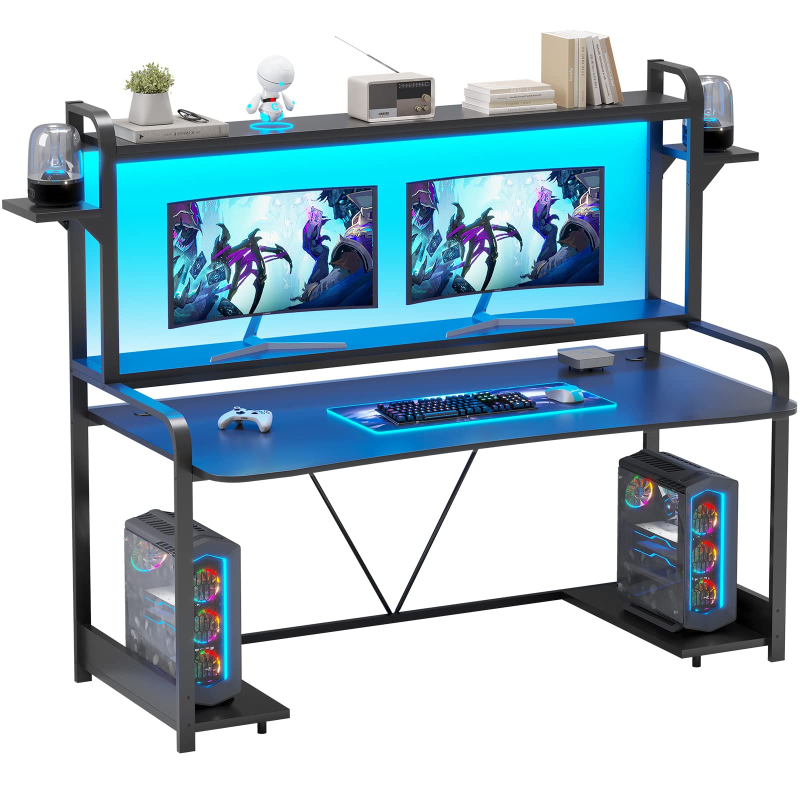 Mua SEDETA Gaming Desk, 55" Computer Desk with Shelves, LED Lights ...