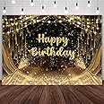 Amazon.com : AIBIIN 7x5ft Black and Gold Birthday Backdrop Happy Birthday Photography Background ...