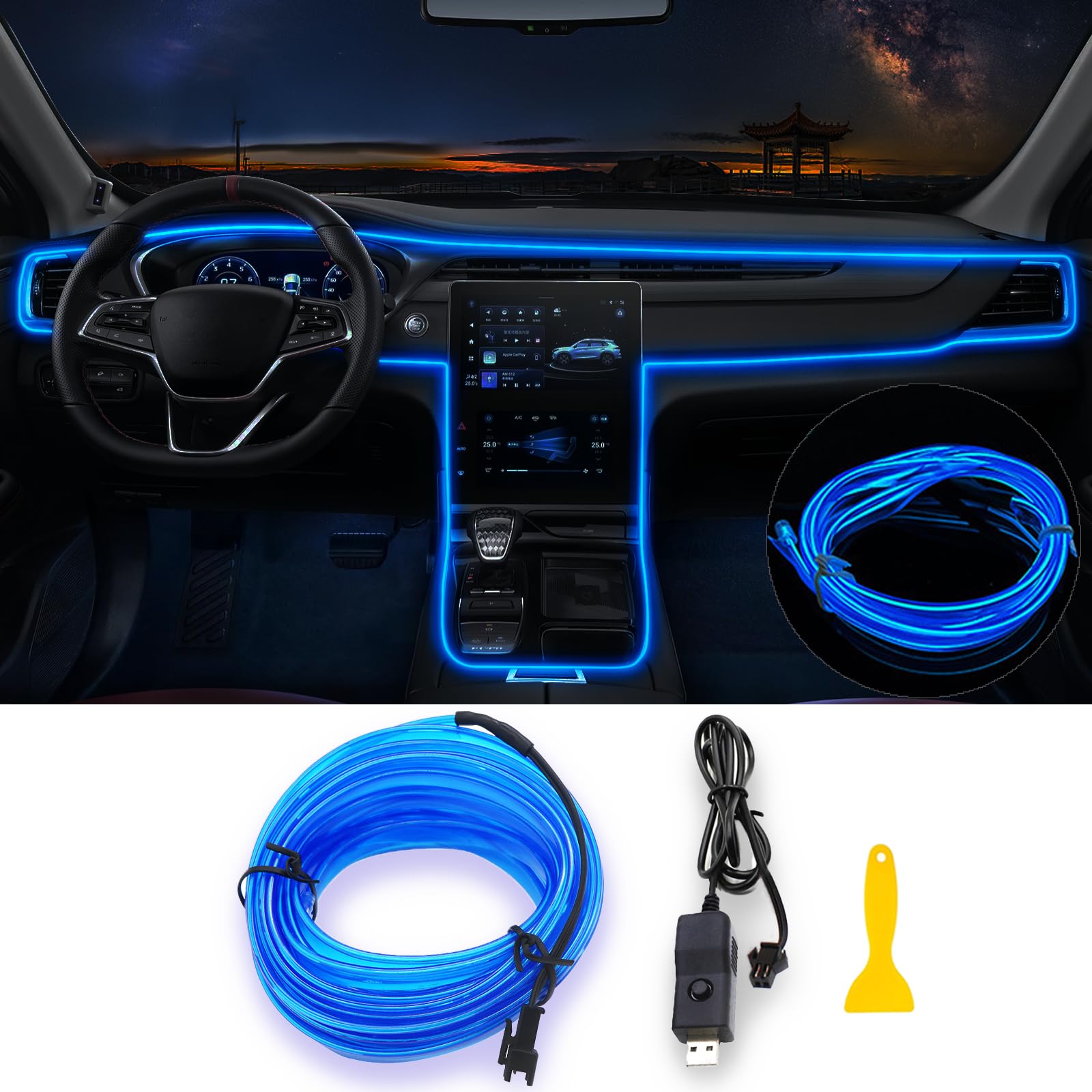 Mua Jushope EL Wire Car LED Lights, Interior Car Lights Strip, USB Car ...