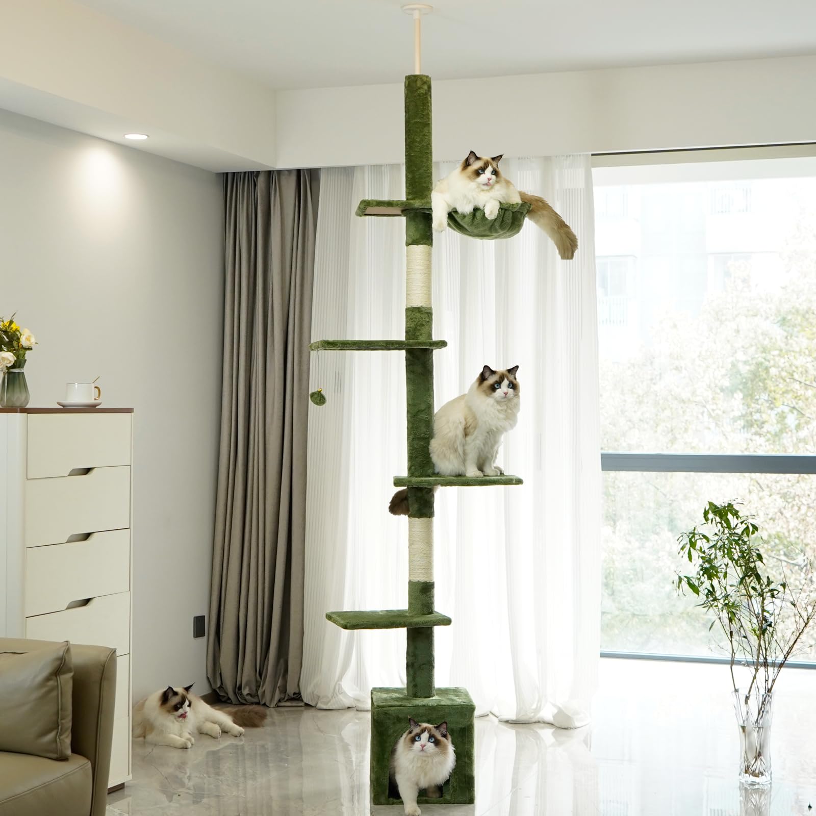 Floor to Ceiling Cat Tree, 5-Tier Height (95-109 inches) - Adjustable ...