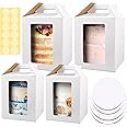 4 Pack Tall Cake Boxes with Windows, Large Tiered Cake Boxes 2 Sizes 10x10x12 & 12x12x14 Inch ...