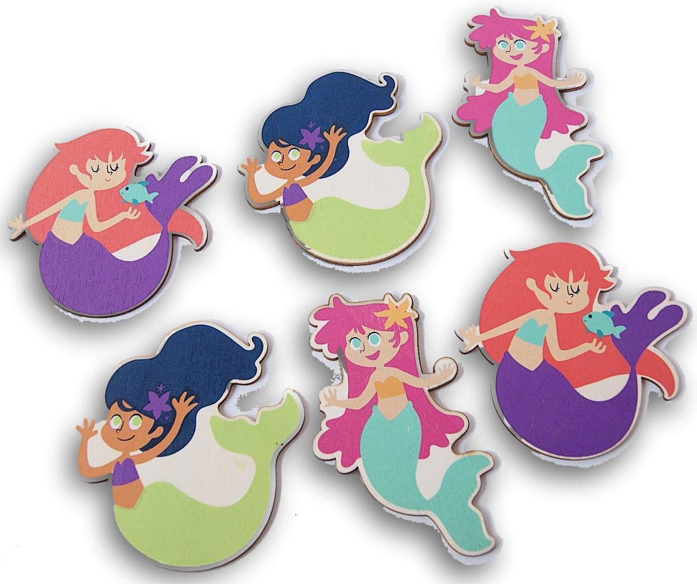 Amazon.com: Natural Wood Painted Mermaids Cutouts - 6 Piece