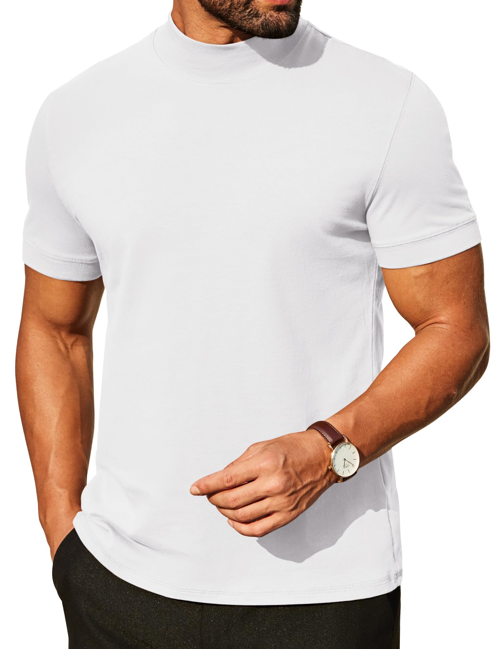 COOFANDY Men Heavy Heavyweight Cotton T-Shirt Casual Mock Turtleneck ...