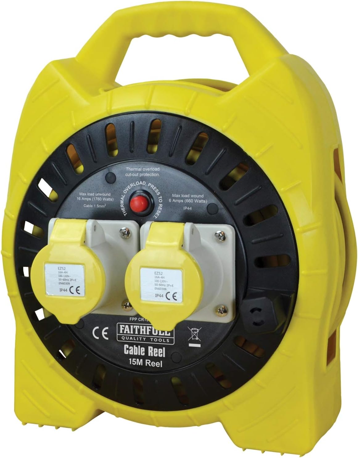 Faithfull FPPCR15MSEL 15M 110v Enclosed Cable Reel, Yellow/Black – BigaMart