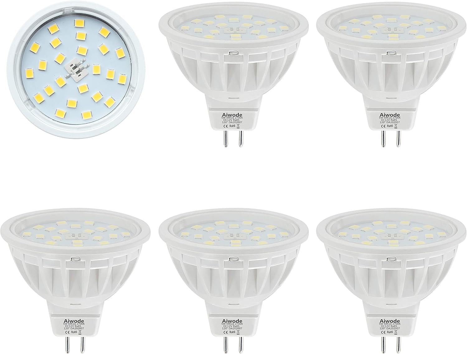 Aiwode MR16 LED Bulbs Gu5.3 Spotlight,5W Warm White 2700K Equivalent ...