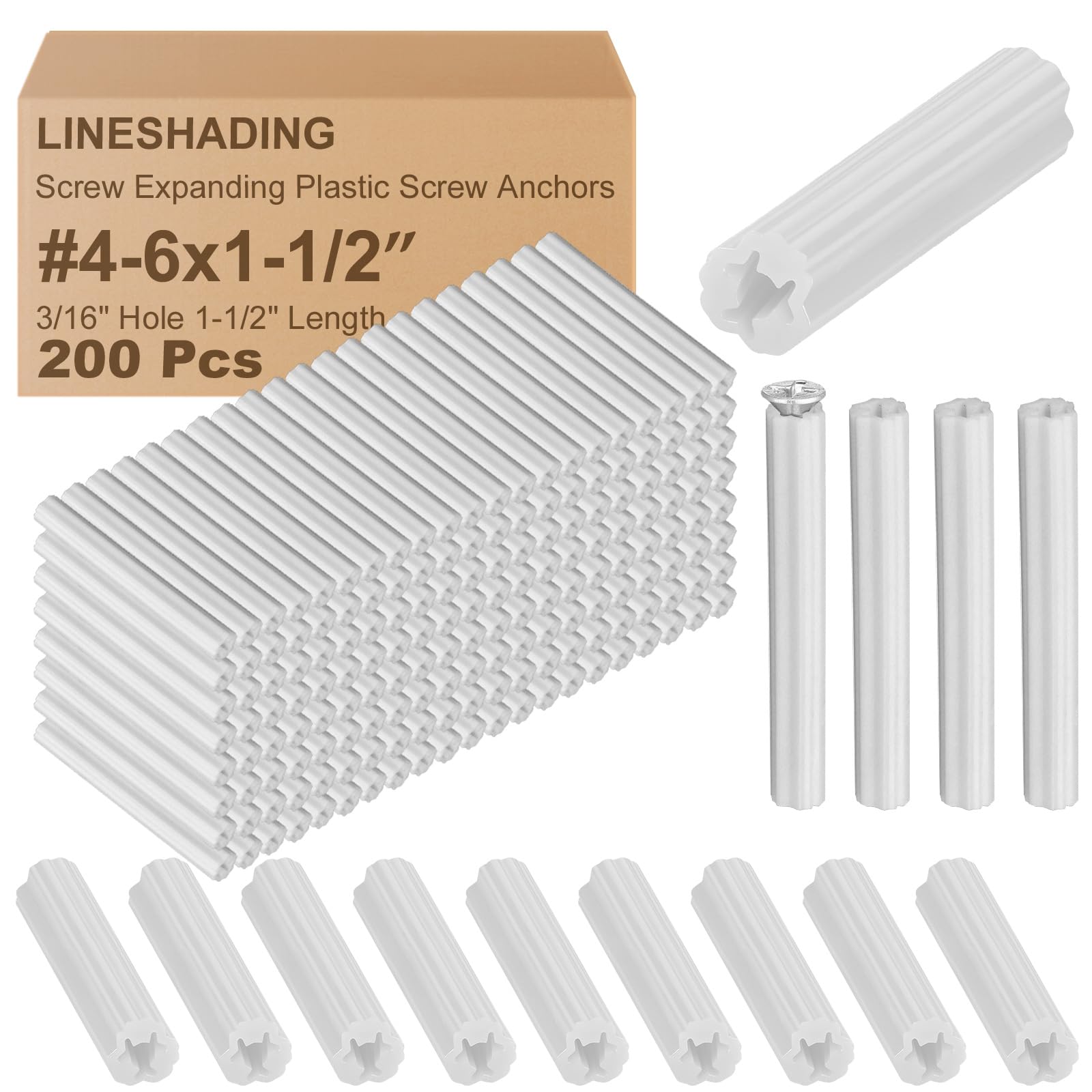 Mua 200 Pcs Expanding Plastic Screw Anchors 3/16" Hole White Plastic ...